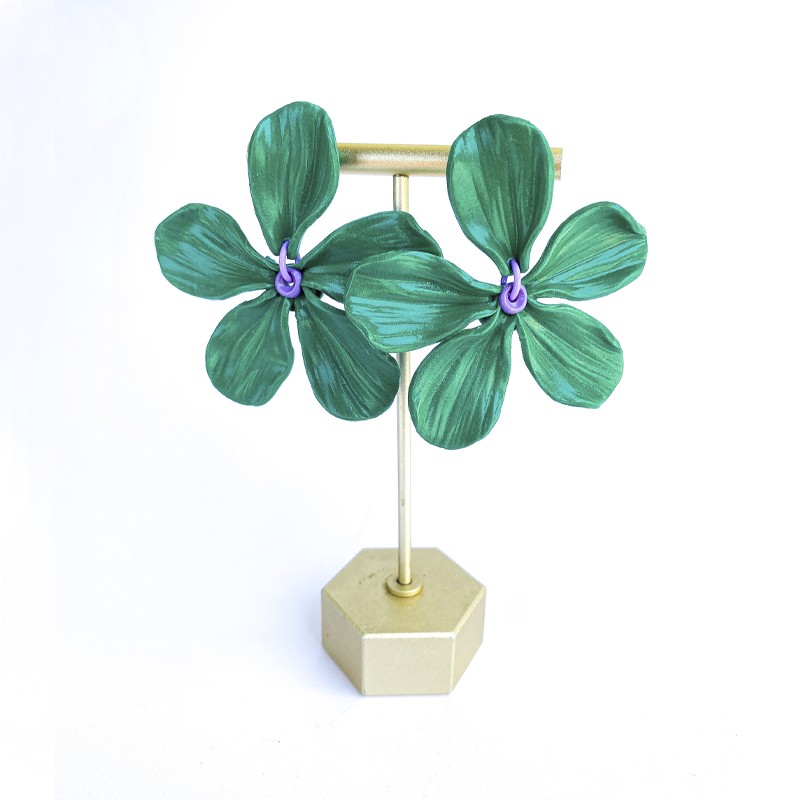 Aros Flor Jazmín Verde Esmeralda