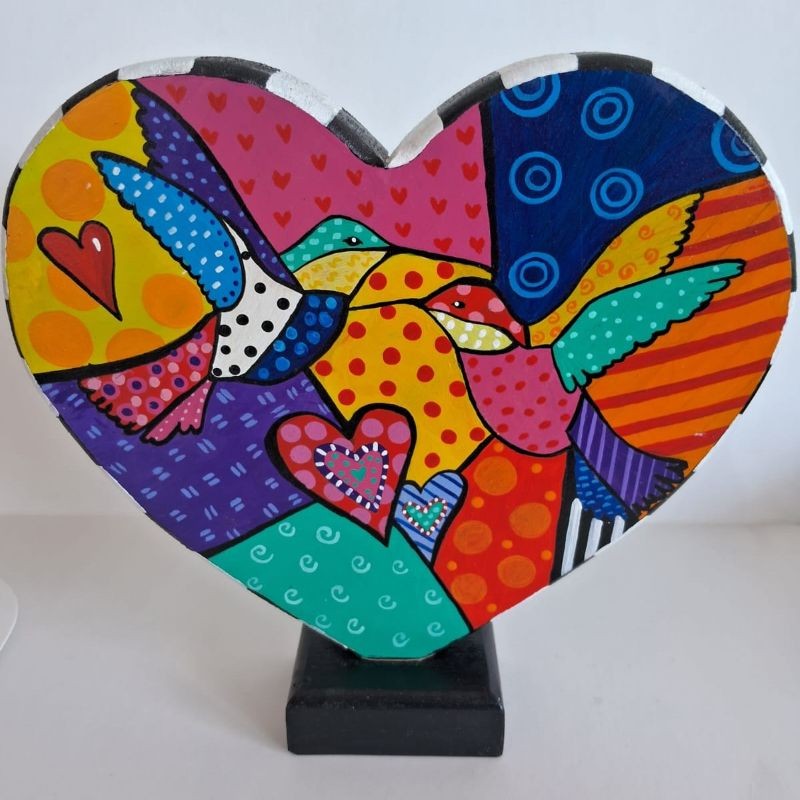 Corazón Pareja de Colibríes en Madera